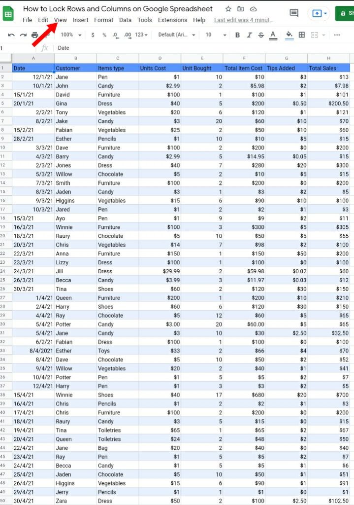 How To Lock Rows And Columns In Google Sheets Easy Steps 