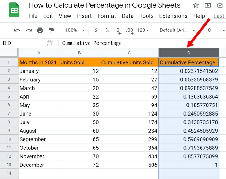 How To Calculate Percentage In Google Sheets Screenshot 