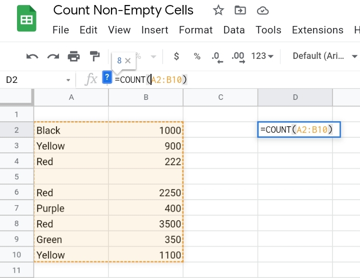 How To Count The Non Empty Cells In Google Sheets 2022 Abid Akon