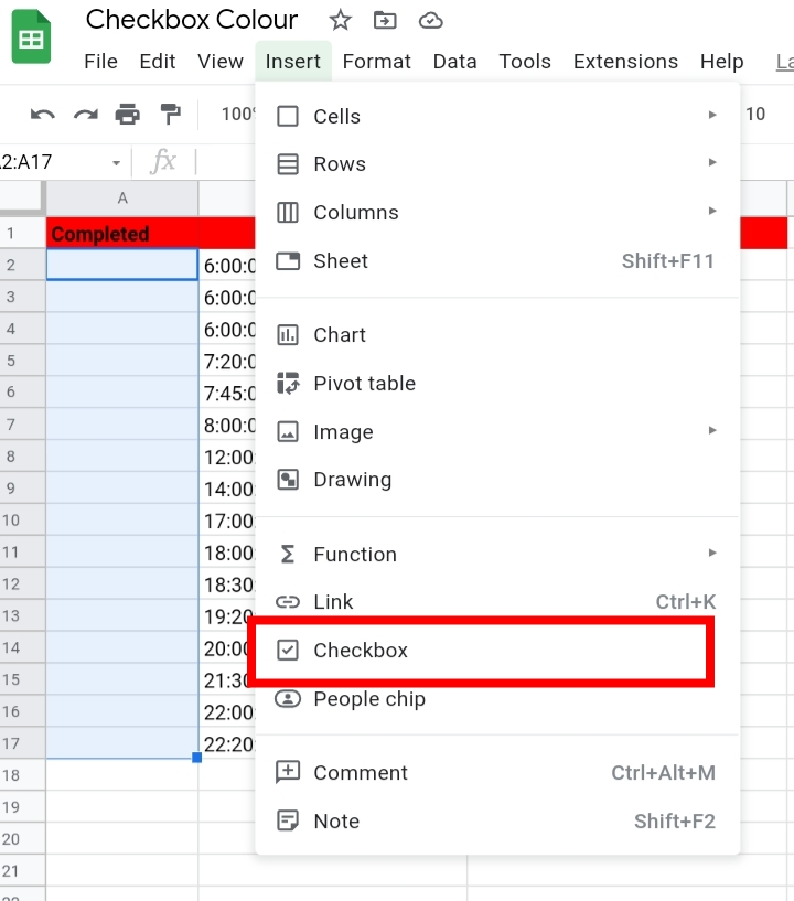 Change The Checkbox Color While Toggling In Google Sheets