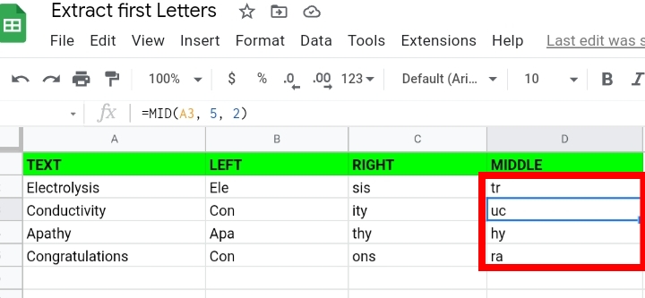 Extract The First Letter Of Each Word In Google Sheets 2022